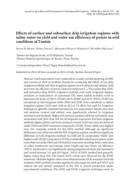 Pdf Effects Of Surface And Subsurface Drip Irrigation Regimes With