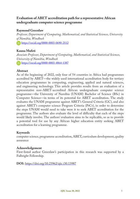 Pdf Evaluation Of Abet Accreditation Path For A Representative African Undergraduate Computer