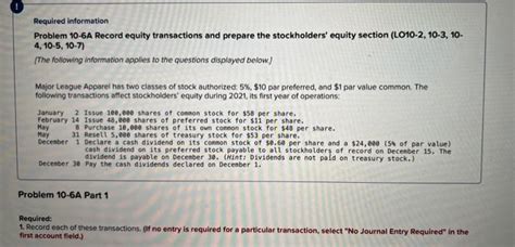 Solved Required Information Problem 10 6a Record Equity