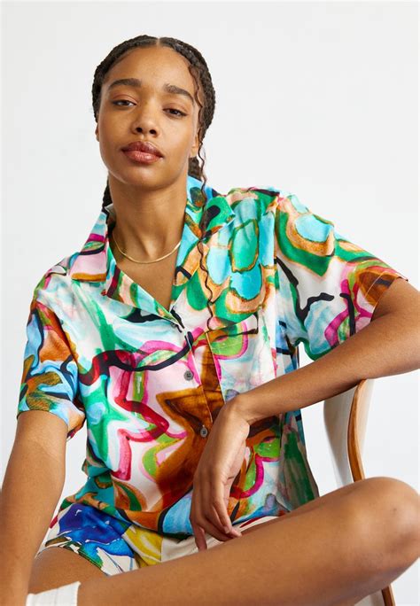 Obey Clothing Marker Drawn Flower Shirt Bluse Aqua Multilyseblå Zalandodk