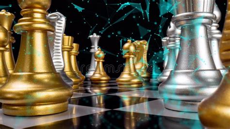 Rotating Chessboard With Pieces And Digital Graphics Elements Chess Notation Video Loop Stock