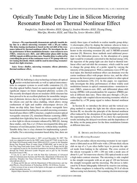 Pdf Optically Tunable Delay Line In Silicon Microring Resonator Based On Thermal Nonlinear Effect