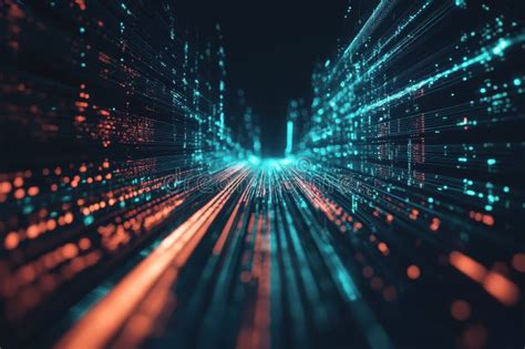 Abstract Digital Landscape With Glowing Lines And Particles Representing Data Flow Stock