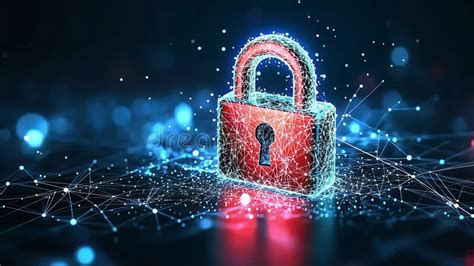Red Padlock Symbol With A Glowing Blue Mesh Effect Surrounded By A Network Of Glowing Lines And