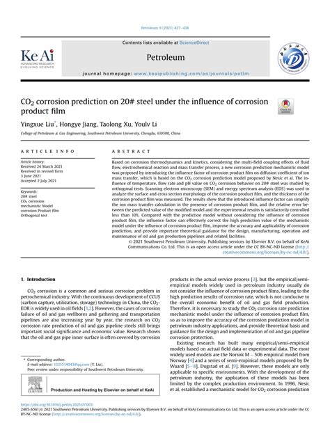 Pdf Co 2 Corrosion Prediction On 20 Steel Under The Influence Of