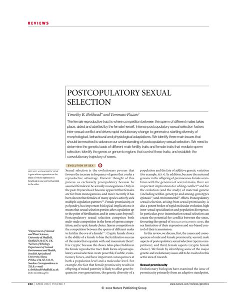 Evolution Of SexPostcopulatory Sexual Se