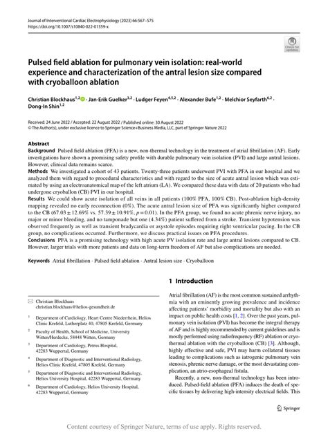 Pulsed Field Ablation For Pulmonary Vein Isolation Real World Experience And Characterization