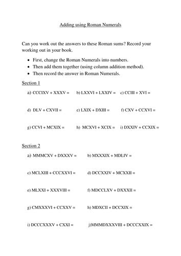 Adding Roman Numerals Teaching Resources