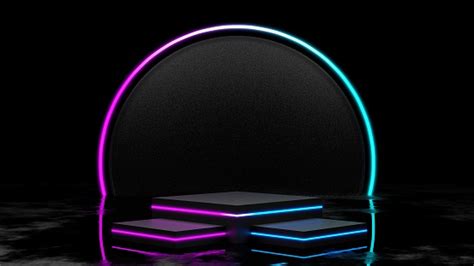 3d 렌더링 네온 라이트와 현대 모형 연단 디스플레이 제품 쇼케이스 광고를위한 미래 지향적 인 받침대 빈 플랫폼 0명에 대한 스톡 사진 및 기타 이미지 Istock