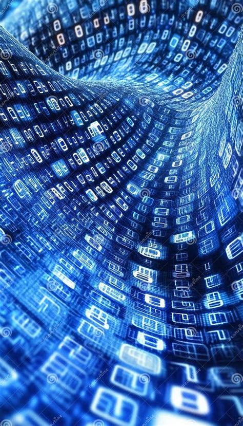 Digital Data Stream Swirling Binary Code Abstract Background In Light Blue And White Stock