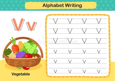 Alphabet Letter V Vegetable Exercise With Cartoon Vocabulary Stock