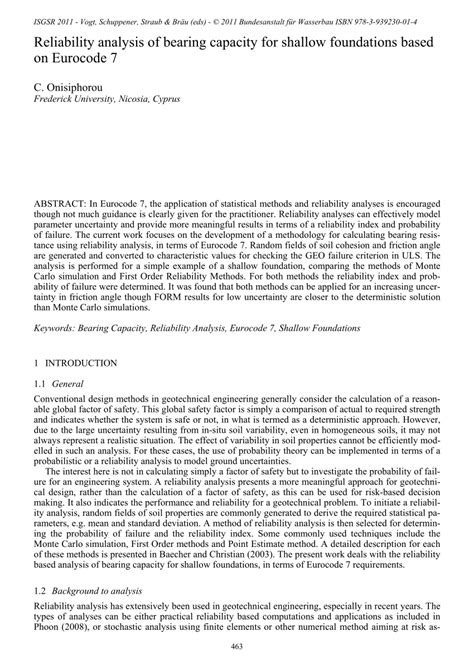 Pdf Reliability Analysis Of Bearing Capacity For Shallow Foundations