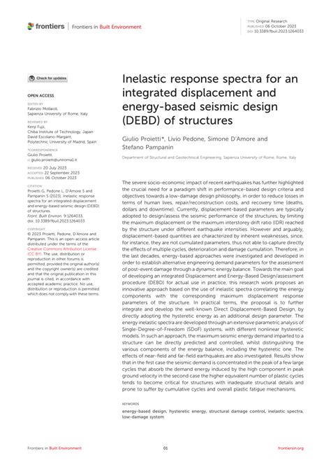 Pdf Inelastic Response Spectra For An Integrated Displacement And