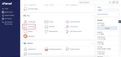 how to use the disk usage tool in cpanel