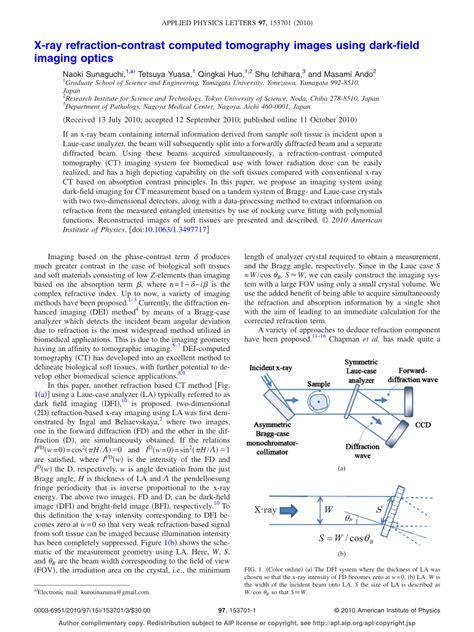 Pdf X Ray Refraction Contrast Computed Tomography Images Using Dark
