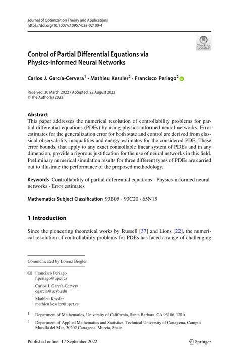 Pdf Control Of Partial Differential Equations Via Physics Informed