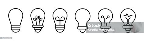 전구 아이콘 세트입니다 윤곽선 램프 아이콘입니다 아이디어 기호입니다 전구 가판대 가판기 램프 벡터 그림입니다 선형 전구 아이콘입니다 스톡 벡터 일러스트레이션 0명에 대한