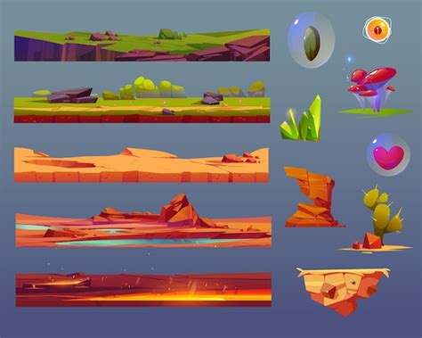 Free Vector Game Ui Elements Set With Floating Ground Platform