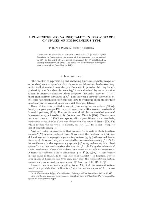 Pdf A Plancherel Polya Inequality In Besov Spaces On Spaces Of
