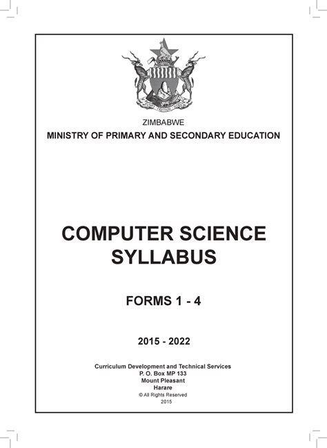 Computer Science O Level Syllabus Min Zimbabwe Ministry Of Primary