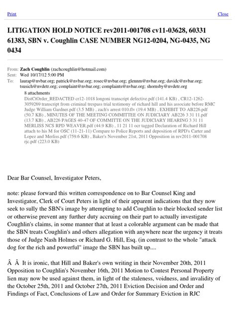 10 17 12 0204 Email To Peters Hornsby Sbn Clark King Litigation Hold
