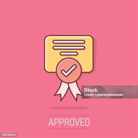 만화 스타일의 인증서 아이콘을 승인합니다 고립 된 배경에 문서 확인 표시 만화 벡터 그림입니다 승인 선택 스플래시 효과 사업 컨셉 검사 보기에 대한 스톡 벡터 아트 및 기타