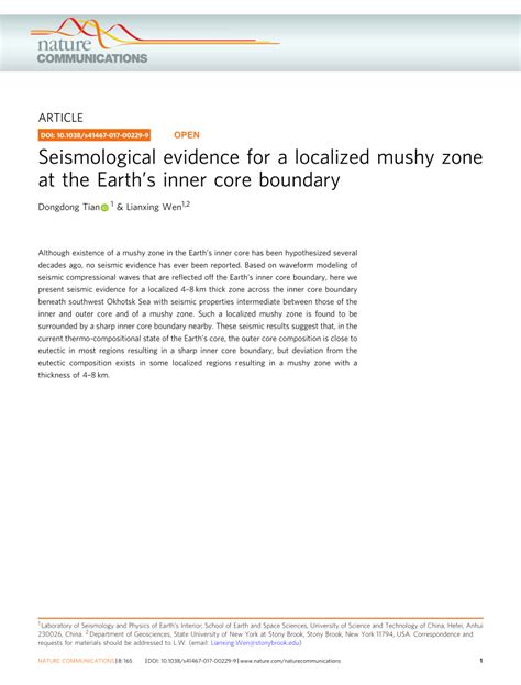 Pdf Seismological Evidence For A Localized Mushy Zone At The Earths