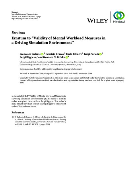 Pdf Erratum To “validity Of Mental Workload Measures In A Driving