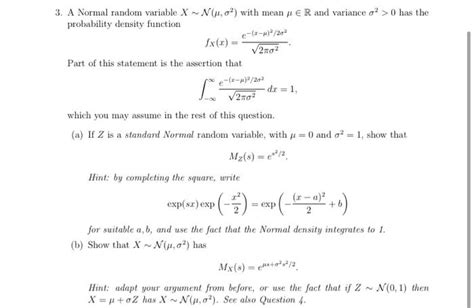 Solved A Normal random variable XN μ σ with mean μR Chegg