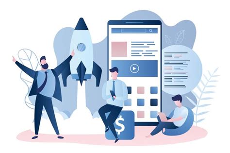 Premium Vector Modern Mobile Startup Businessmen And Male Programmer Application Development