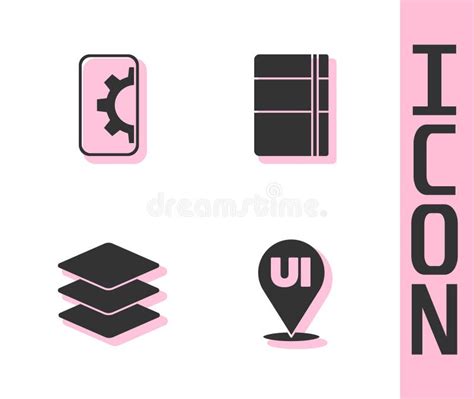 set ui or ux design web development layers and sketchbook album icon