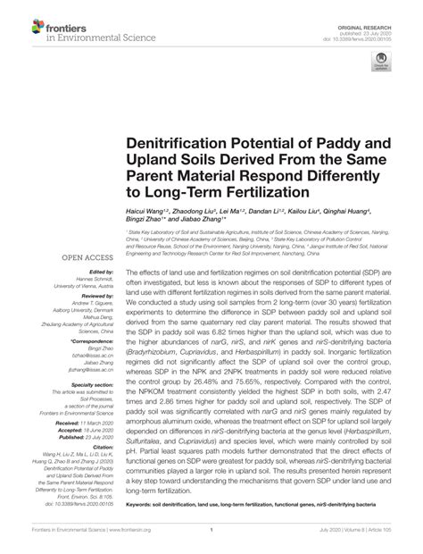 (PDF) Denitrification Potential of Paddy and Upland Soils Derived From the Same Parent Material ...