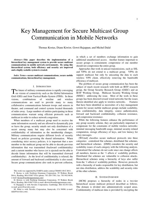 Pdf Key Management For Secure Multicast Group Communication In Mobile