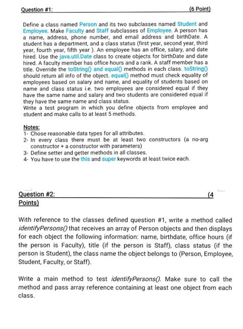 Solved Question Point Define A Class Named Person Chegg