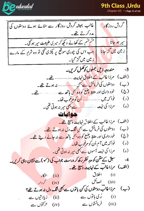 Chapter 2 Urdu 9th Class Notes Matric Part 1 Notes