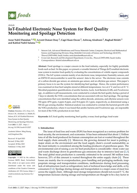 Pdf Iot Enabled Electronic Nose System For Beef Quality Monitoring