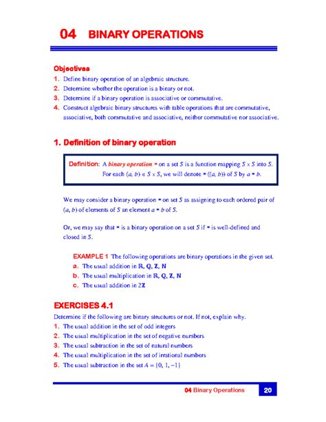 04 Binary Operations 2022 04 Binary Operations Objectives Define Binary Operation Of An