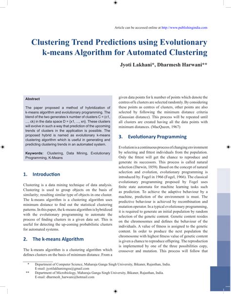 Pdf Clustering Trend Predictions Using Evolutionary K Means Algorithm For Automated Clustering