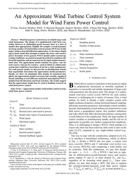 PDF An Approximate Wind Turbine Control System Model For Wind Farm