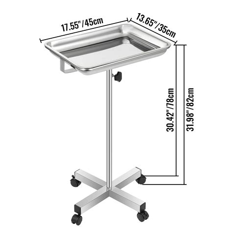 Vevor Mayo Tray Stainless Steel Mayo Stand 18x14 Inch Trolley Mayo Tray
