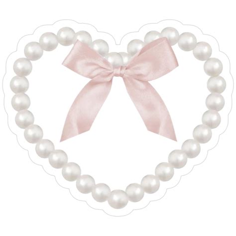 Coquette Pink Ribbon Bow With White Pearls Heart Sticker Pink Heart
