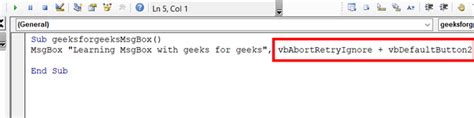 Messagebox In Excel Vba Geeksforgeeks