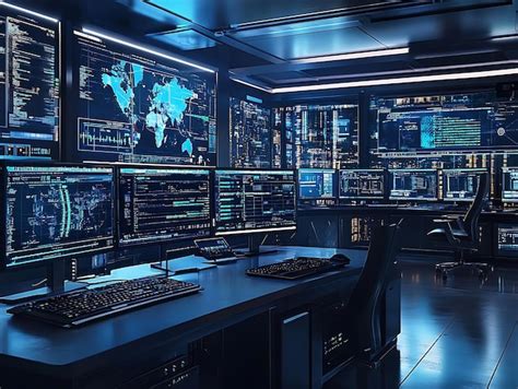 Cybersecurity Operations Center Monitoring Global Threats Premium Ai
