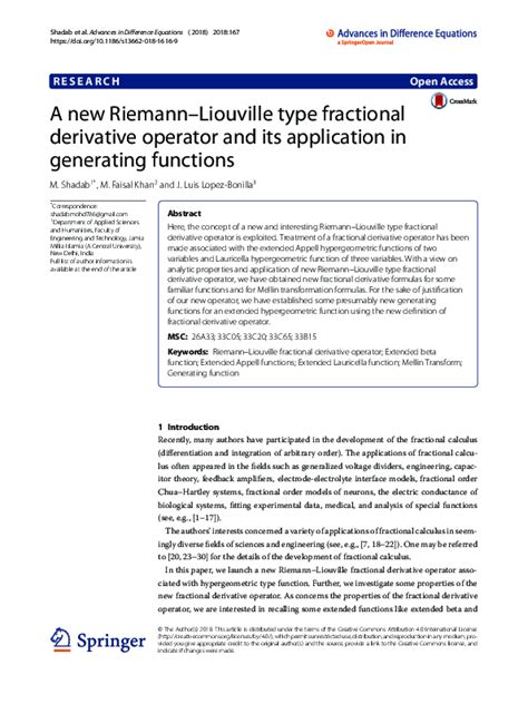 Pdf A New Riemann Liouville Type Fractional Derivative Operator And Its Application In