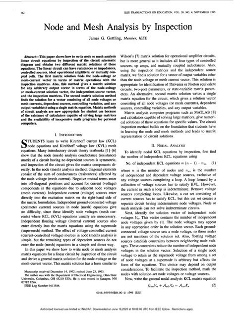 Node And Mesh Analysis By Inspection Pdf Matrix Mathematics
