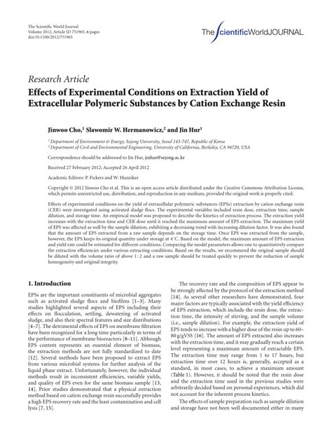 Pdf Effects Of Experimental Conditions On Extraction Yield Of Extracellular Polymeric