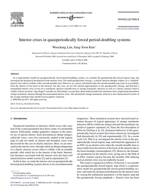 Pdf Interior Crises In Quasiperiodically Forced Period Doubling Systems