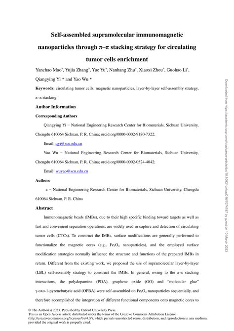 Pdf Self Assembled Supramolecular Immunomagnetic Nanoparticles Through ππ Stacking Strategy