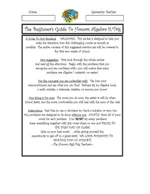 Fillable Online Honors Algebra II Trig Beginners Guide Fax Email Print PdfFiller
