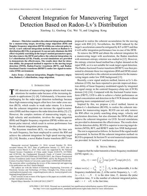 Pdf Coherent Integration For Maneuvering Target Detection Based On Radon Lvs Distribution